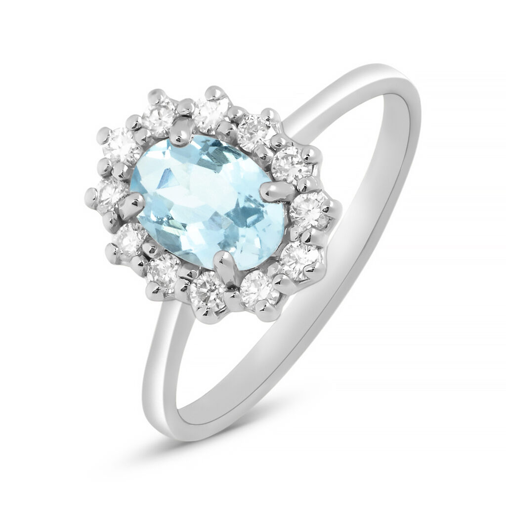 Anello Solitario Acquamarina Oro Bianco Acquamarina Diamante - 1686296 ...